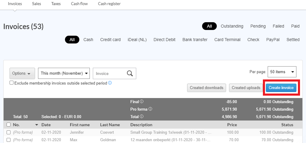 How do I manually create an invoice?
