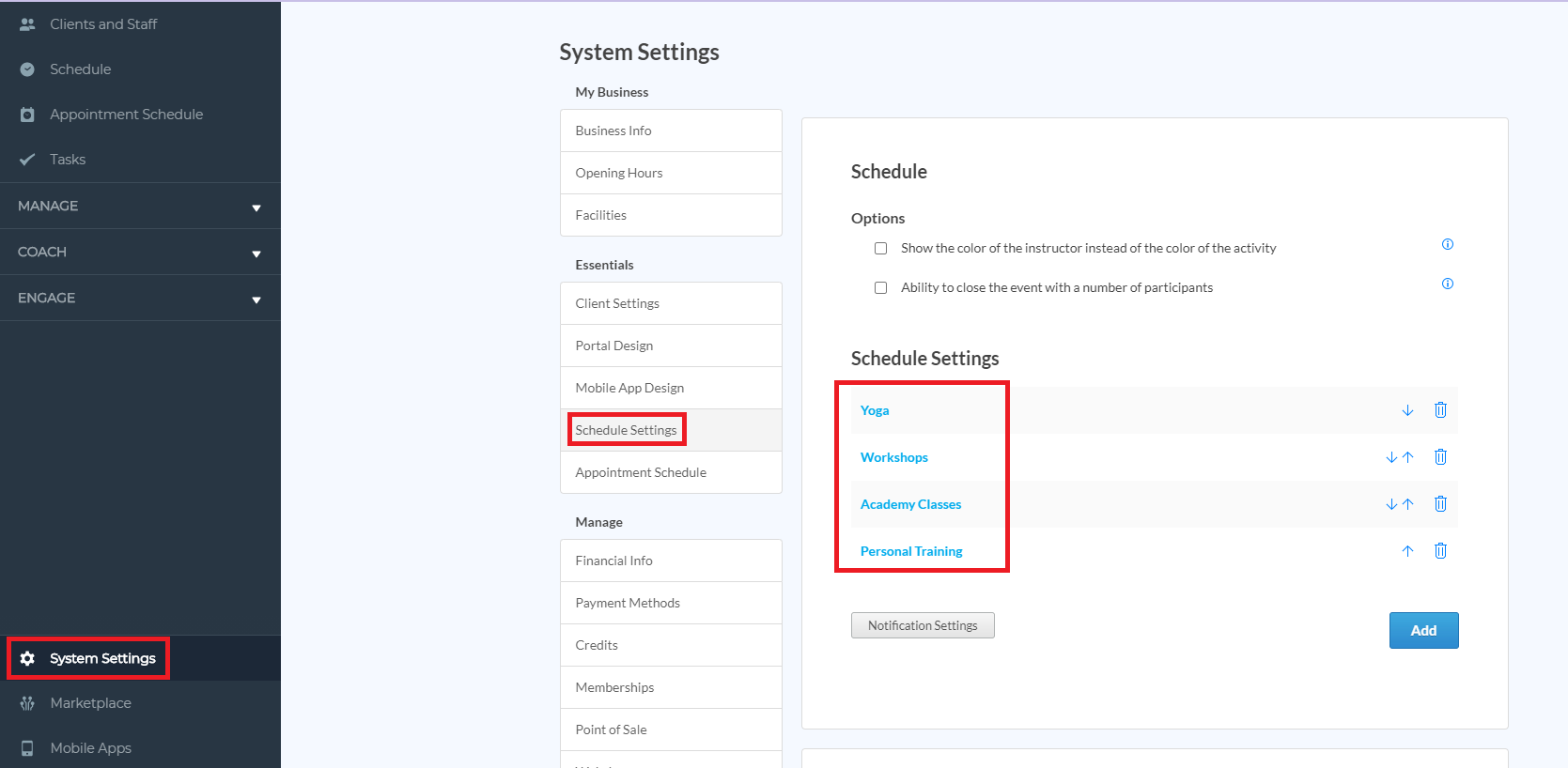 Schedule Settings