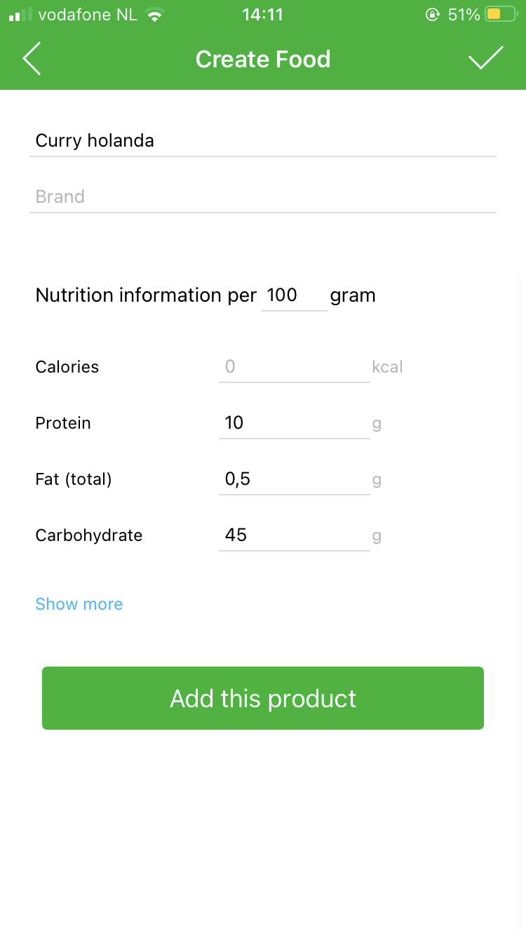 Adding new products in the Nutrition app