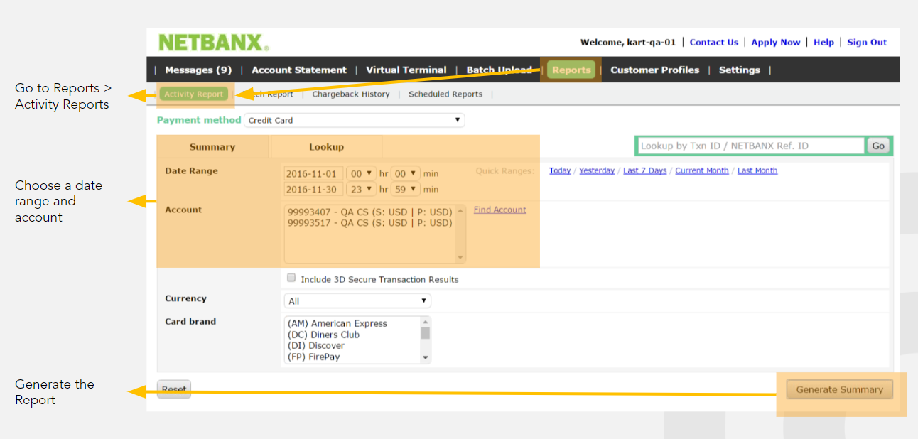 How To Run A Report For Your Paysafe Credit Card Transactions