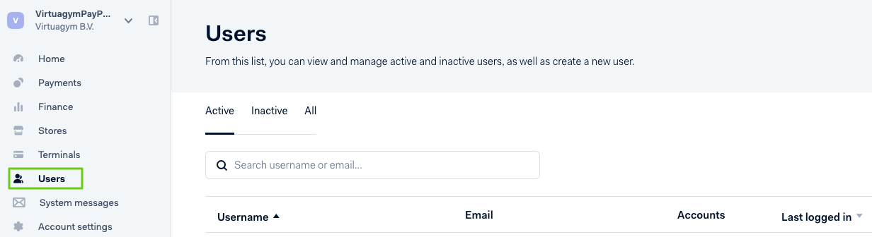 Virtuagym Pay Essentials dashboard